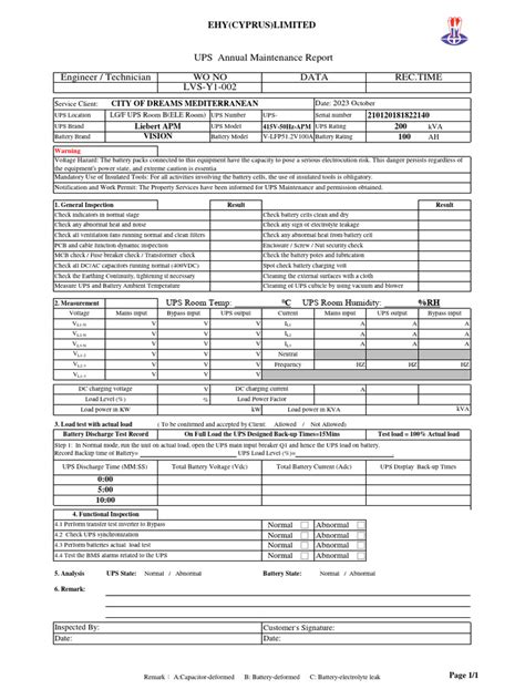 36a Lvs Y1 002 Ups Annual Maintenance Report Template Codm Finish
