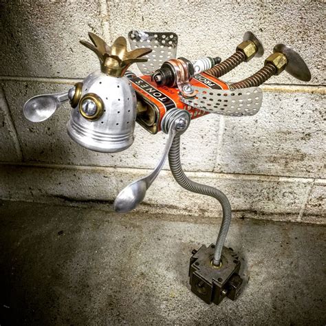 Found Object Robot Assemblage Sculpture By Brian Marshall Welding