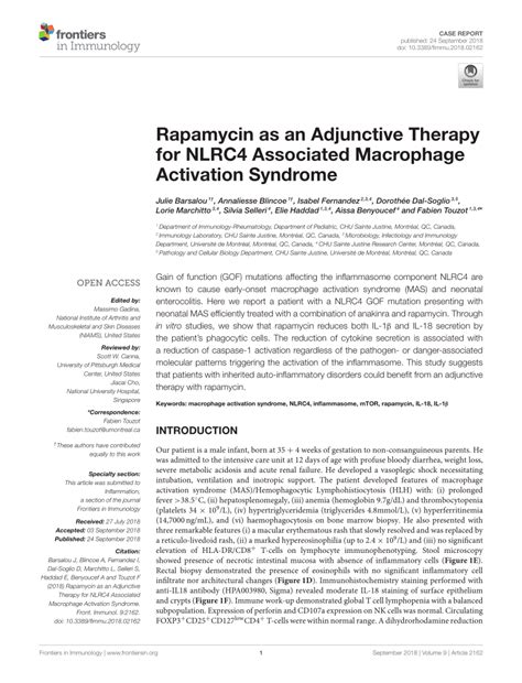 Pdf Rapamycin As An Adjunctive Therapy For Nlrc4 Associated
