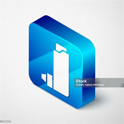 회색 배경에 격리된 등각칭 흡입기 아이콘입니다 기침 완화 흡입 알레르기 환자를위한 호흡기 파란색 사각형 버튼입니다 벡터 일러스트레이션 3차원 형태에 대한 스톡 벡터 아트 및