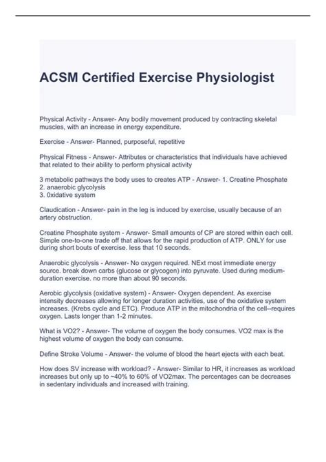 Acsm Certified Exercise Physiologist Exam Questions And Answers Acsm Stuvia Us