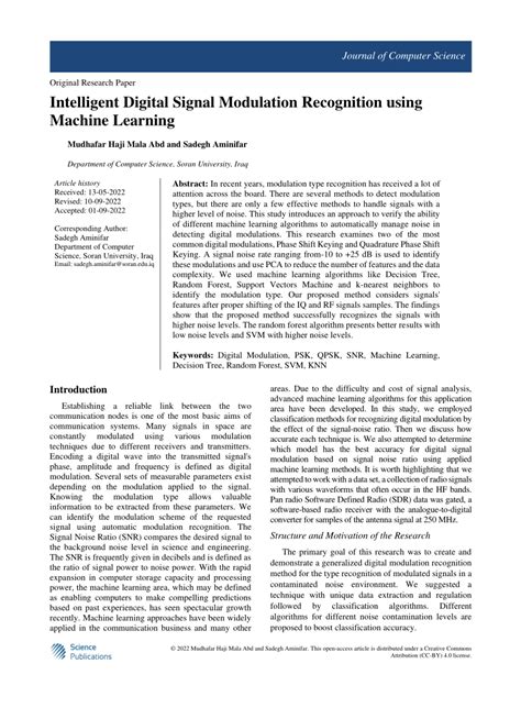 pdf intelligent digital signal modulation recognition using machine