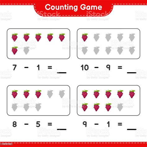 게임을 계산 포도의 수를 계산하고 결과를 작성합니다 교육 어린이 게임 인쇄 워크 시트 벡터 일러스트레이션 0명에 대한 스톡 벡터 아트 및 기타 이미지 Istock
