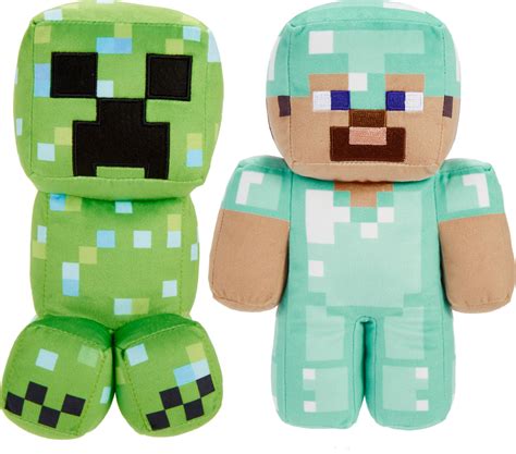 Mattel Minecraft Plush Figure 2 Pack Steve In Diamond Armor And Charged Creeper Set With