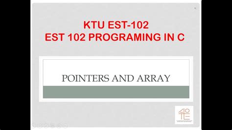 Pointers To Arrays With Example Programs ~~ktu~~est 102 Youtube