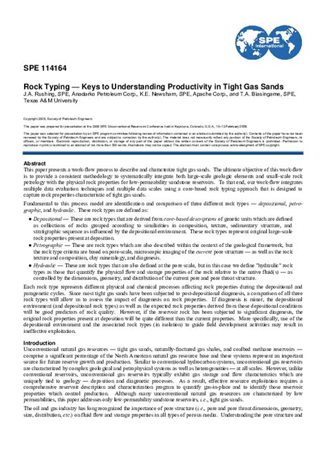 Pdf Spe 114164 Rock Typing — Keys To Understanding Productivity In Tight Gas Sands