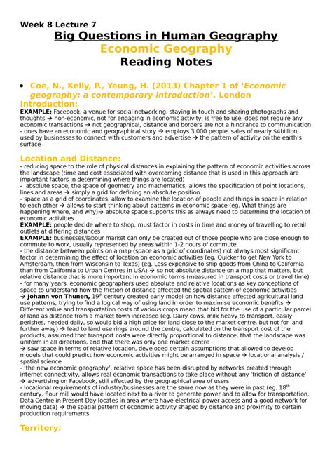 week 8 lecture 7 economic geography week 8 lecture 7 big questions in