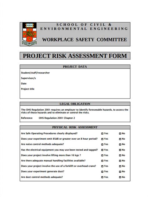 Project Risk Assessment Form