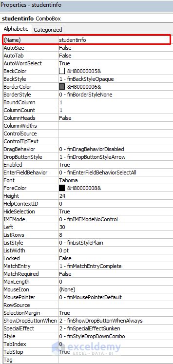 Excel Vba Combobox Important Properties