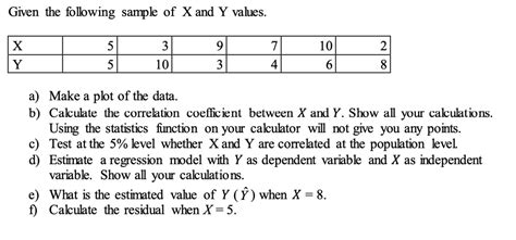 solved given the follwing sample of x and y values x y 5 3 10 10 2 a