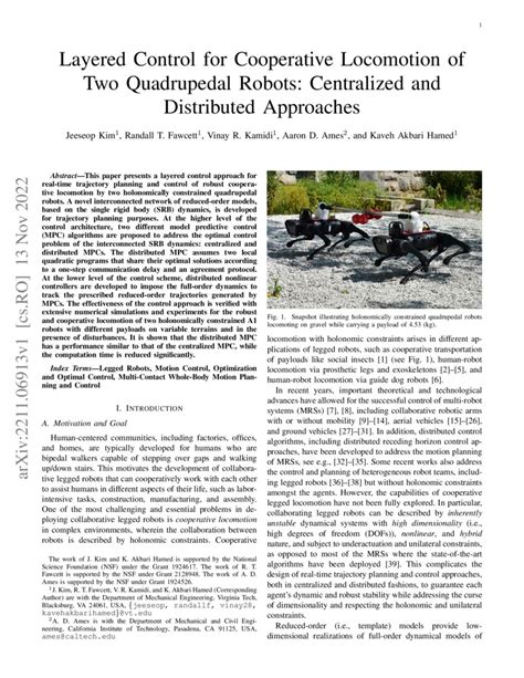 Layered Control For Cooperative Locomotion Of Two Quadrupedal Robots