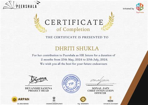 Dhriti Shukla On Linkedin Internshipcompletion Certificate Hr Peershala Comanager…