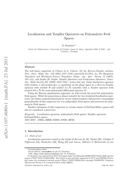 Pdf Localization And Toeplitz Operators On Polyanalytic Fock Spaces