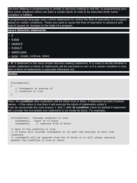 Decision Making In Java If If Else Switch Break Continue Jump