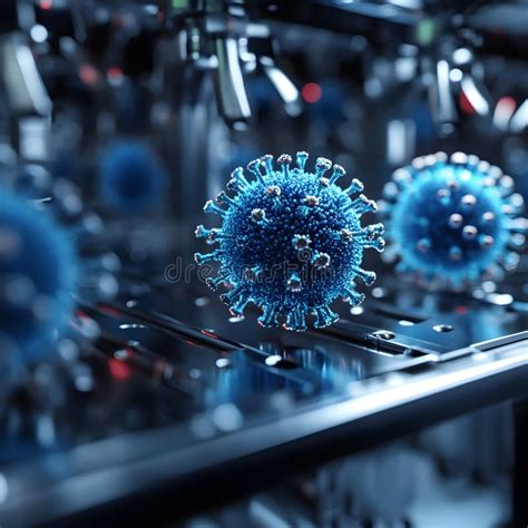 Microscopic Virus Particle On Metallic Surface Detailed 3d Render Stock Illustration