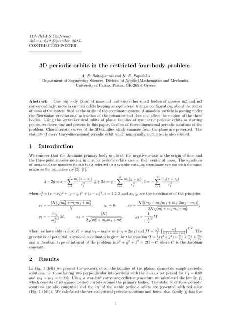 Pdf 3d Periodic Orbits In The Restricted Four Body Problem