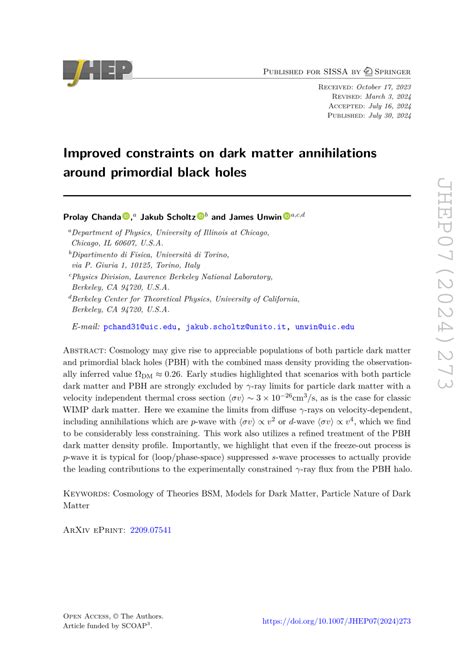 Pdf Improved Constraints On Dark Matter Annihilations Around Primordial Black Holes