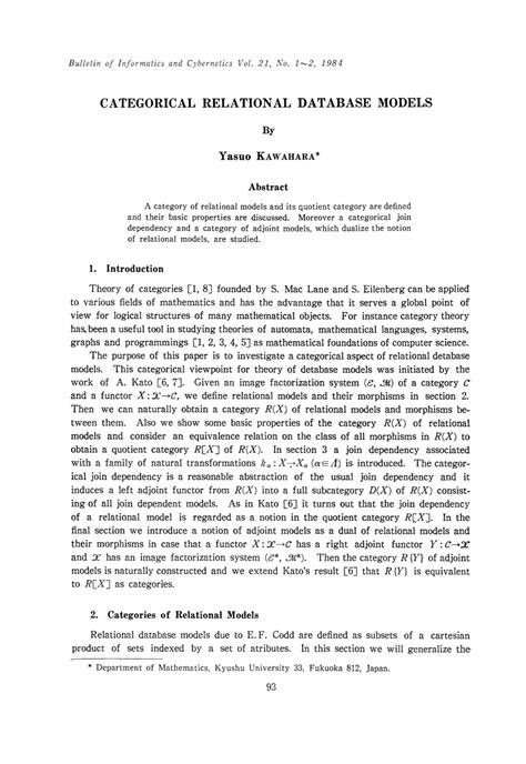 Pdf Categorical Relational Database Models