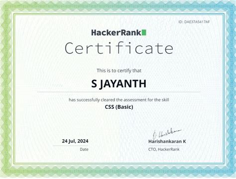 Jayanth Selvam On Linkedin Css Webdevelopment Hackerrank Certification Continuouslearning