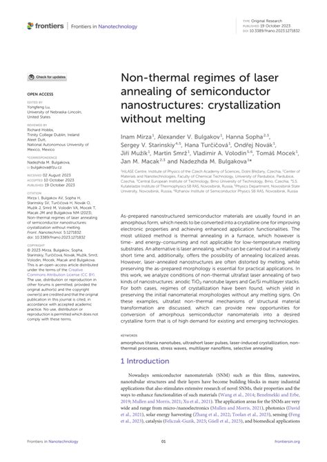 Pdf Non Thermal Regimes Of Laser Annealing Of Semiconductor