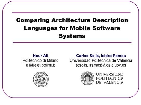 Comparing Architecture Description Languages Ppt