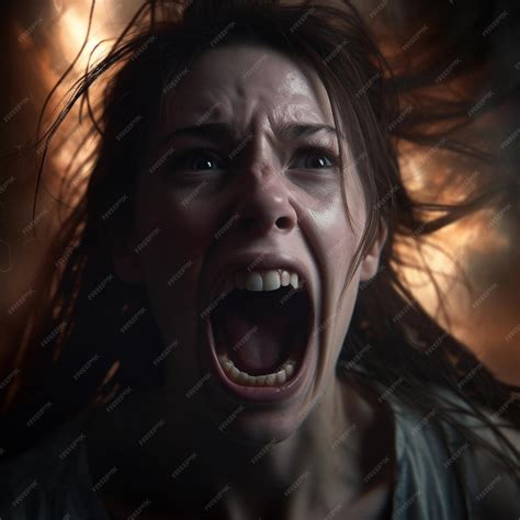 Premium Ai Image Yung Giral Face Close Up Woman Screaming With Terror