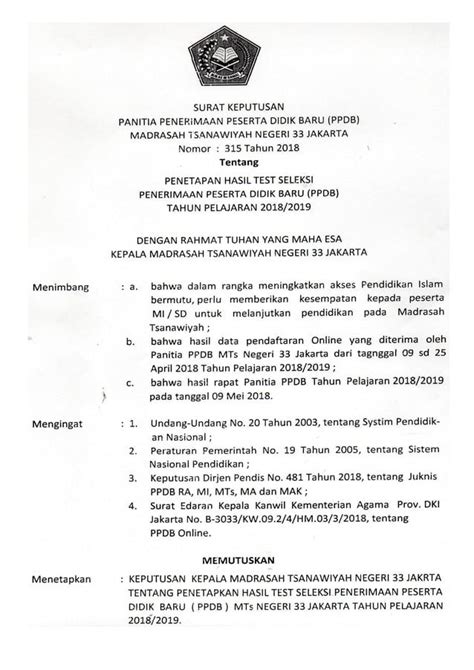 Pengumuman Kelulusan Ppdb Mtsn 33 Jakarta 20182019 Pdf