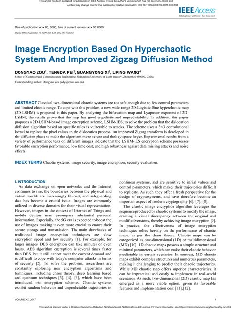 Pdf Image Encryption Based On Hyperchaotic System And Improved Zigzag Diffusion Method