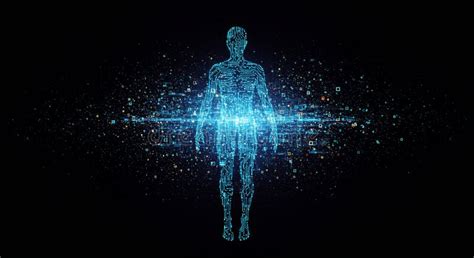 Futuristic Digital Representation Of A Human Figure Composed Of Blue