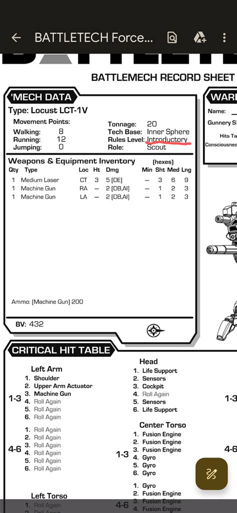 New Player Lost On Mech Types And Record Sheets R Battletech