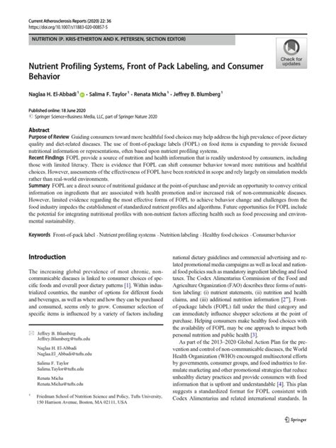 2 Nutrient Profiling Systems Front Of Pack Labeling And Consumer Pdf Nutrition Facts Label