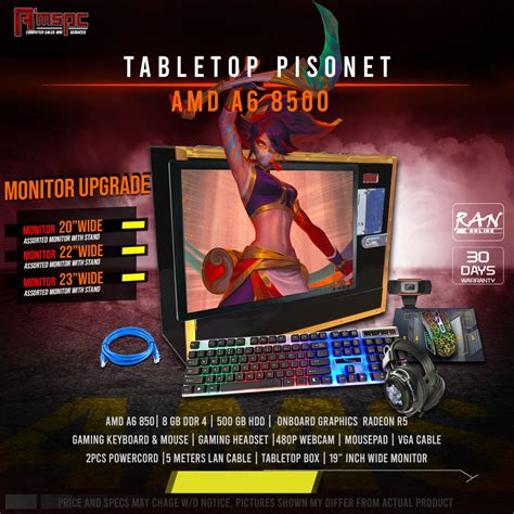 Tabletop Pisonet Amd A6 8500 Amd A8 8600 Gaming Keyboard Mouse Gaming Headset Webcam