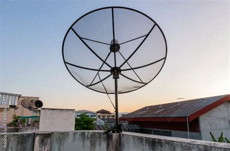 Silhouette Of A Small Satellite Dish Communicator Technology Network