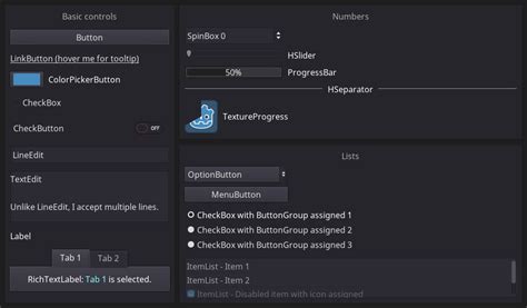 Control Gallery Godot Asset Library
