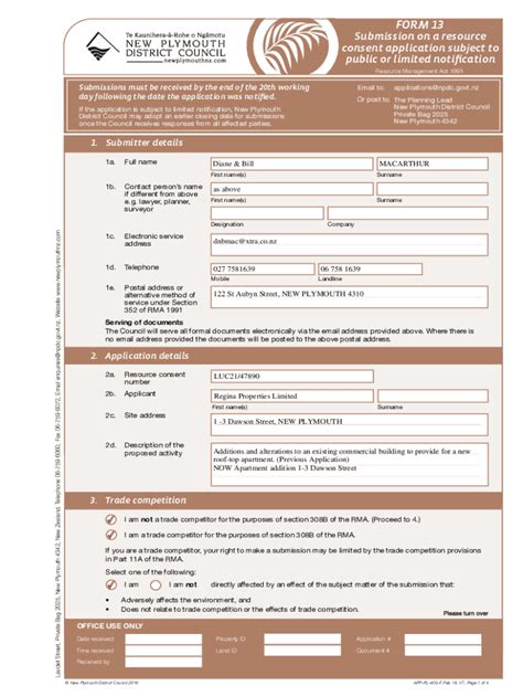 Fillable Online Submission Form Submitter Details Taupo District