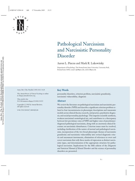 Pathological Narcissism And Narcissistic Personality Disorder Pdf