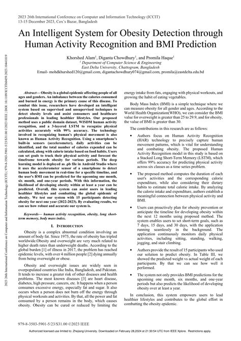 Pdf An Intelligent System For Obesity Detection Through Human Activity Recognition And Bmi