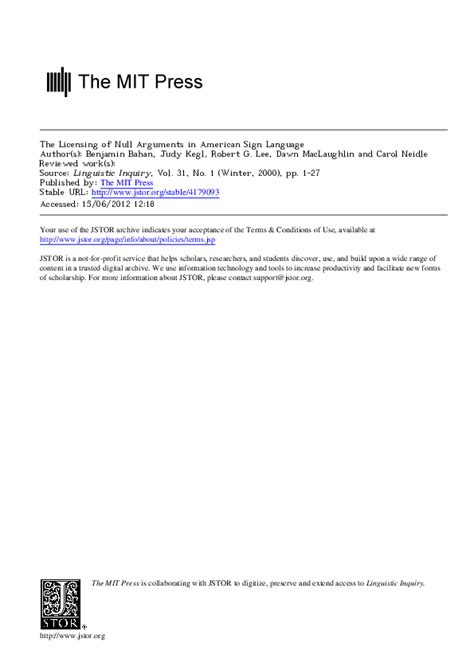 Pdf The Licensing Of Null Arguments In American Sign Language