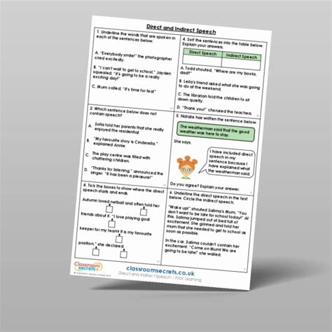Year 5 Direct And Indirect Speech Varied Fluency Resource Classroom Secrets
