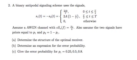 Solved 2 A Binary Antipodal Signaling Scheme Uses The