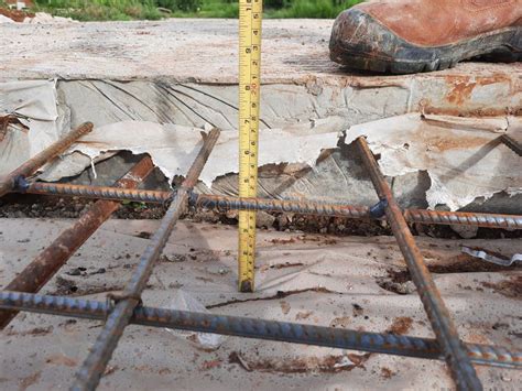 Foundation Rebar And Depth Measurement On Construction Site Stock Image Image Of Work Plate