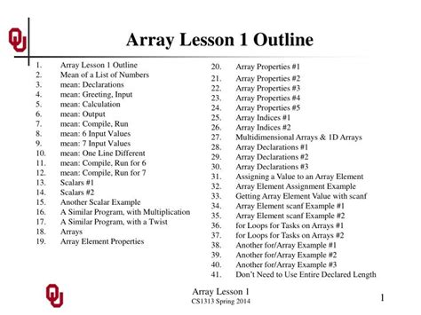 Ppt Array Lesson 1 Outline Powerpoint Presentation Free Download