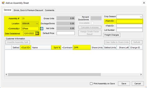 Grain Assembly Sheets Agvance Help Center