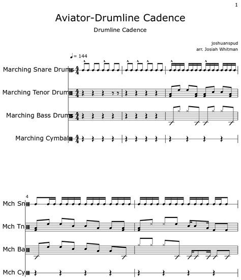 Aviator Drumline Cadence Sheet Music For Marching Snare Drums