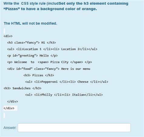 Solved Write The Css Style Rule Includset Only The H3