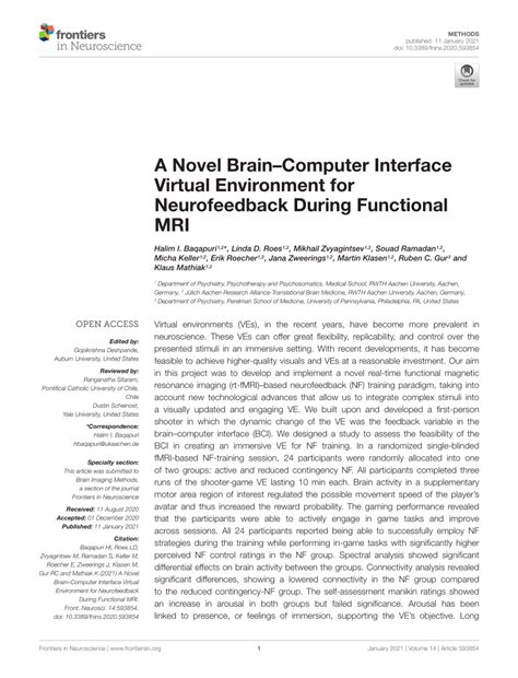 pdf a novel brain computer interface virtual environment for neurofeedback during functional mri