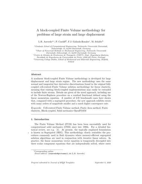 Pdf A Block Coupled Finite Volume Methodology For Problems Of Large Strain And Large