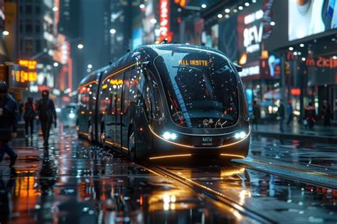Premium Photo Autonomous Bus Navigating City Streets Technology Ai