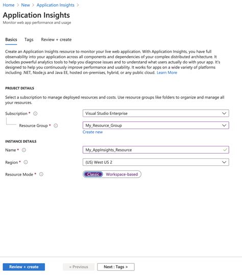 Create A New Azure Application Insights Resource Azure Monitor Microsoft Learn