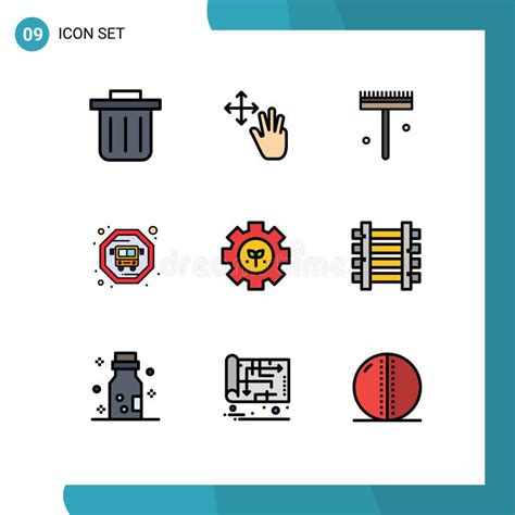 Filledline Flat Color Pack Of 9 Universal Symbols Of Train Railways Shovel Setting Plant